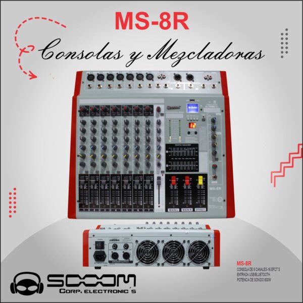 MS-8R | SOOOM | Consola Amplificada de 8 canales USB - Ultramar Audio