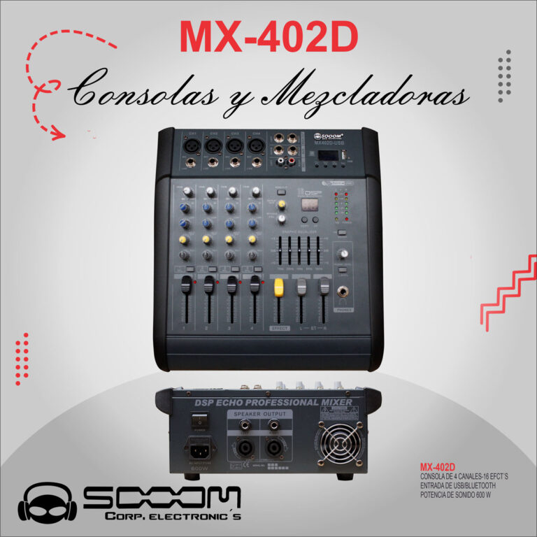 SOOOM MX-402D Consola Amplificada de 4 canales USB