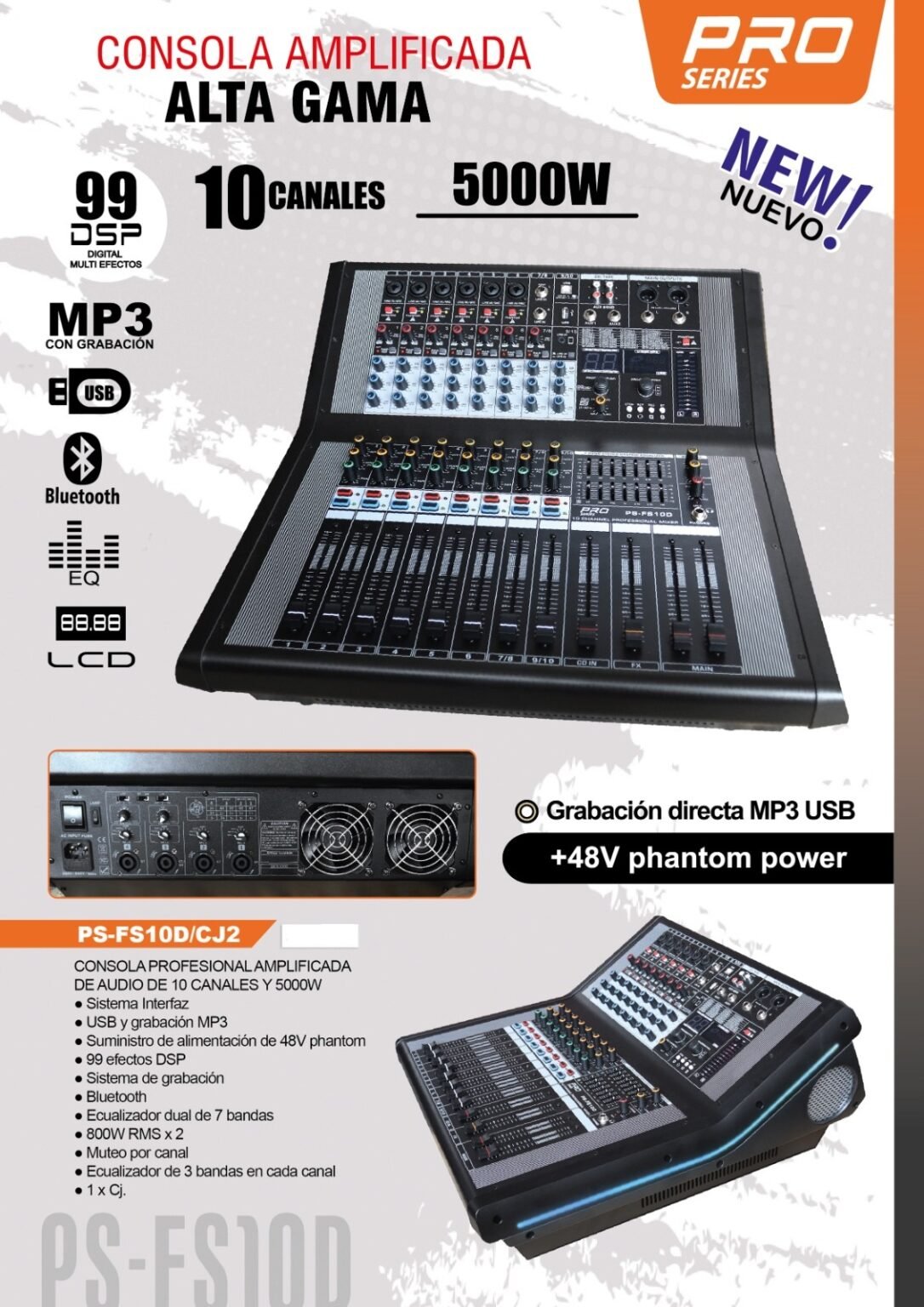 PRO SERIES PS-FS10D/CJ2 CONSOLA AMPLIFICADA 5000W - Ultramar Audio